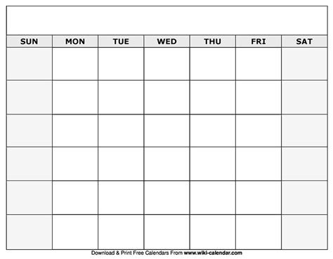 Blank Monthly Calendar Printable By Month Printable Free Templates