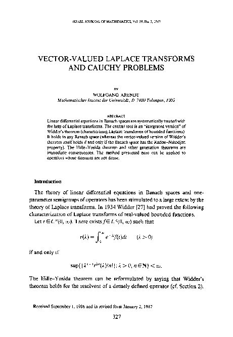 Pdf Vector Valued Laplace Transforms And Cauchy Problems