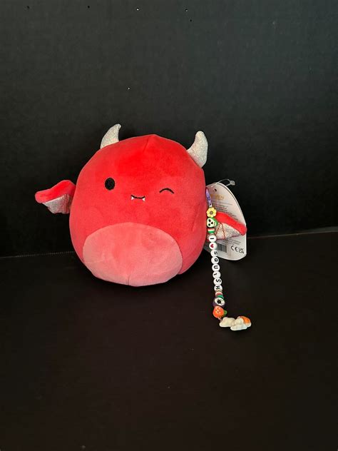 Squishmallow 5 Karlie Red Devil Vampire Bat Metallic W Custom Halloween Beaded Hand Made I Love
