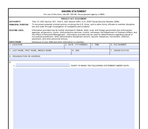Army Sworn Statement Form Templateral