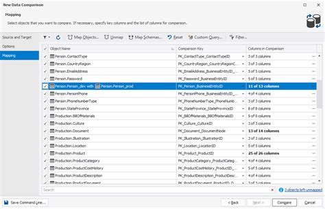 set up data comparison