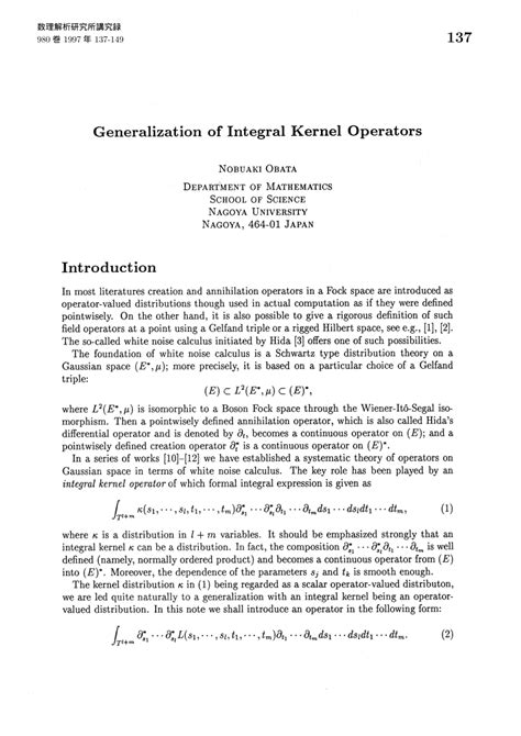 Pdf Generalization Of Integral Kernel Operators