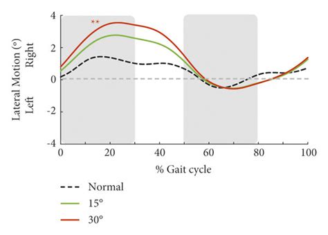 the ensemble average of all participants of sagittal trunk motion a