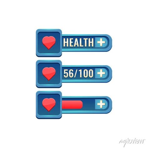 Set Of Fantasy Rpg Game Ui Health Bar With Numeric And Progress Posters For The Wall • Posters