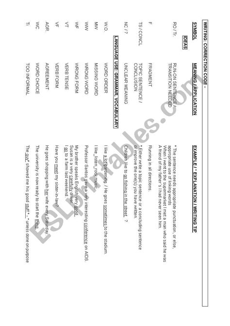 Correction Code Tips Esl Worksheet By Esperanza11