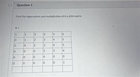 Solved Find The Eigenvalues And Multiplicities Of A A Chegg Com
