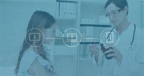 Medical Data Processing Image Over Doctor Showing Medication To Young
