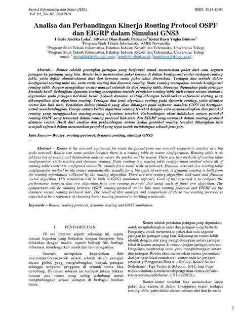 Analisa Dan Perbandingan Kinerja Routing Protocol Ospf Dan Eigrp Dalam Simulasi Gns3 Pdf