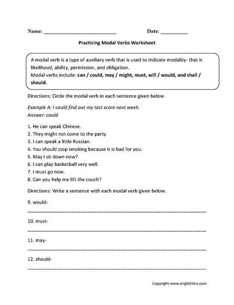 Verbs Worksheets Modal Verbs Worksheets Verb Worksheets Grammar
