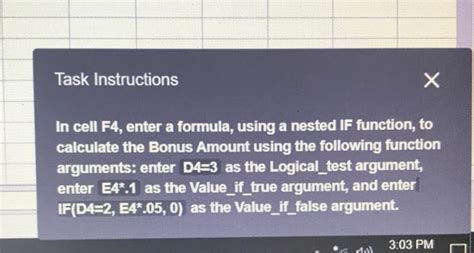 solved task instructions х in cell f4 enter a formula