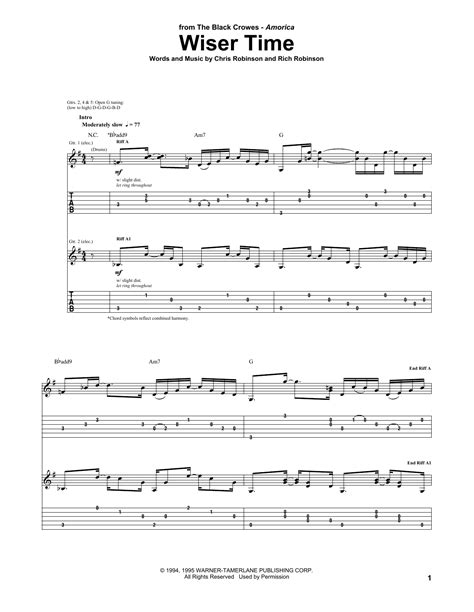 Wiser Time By The Black Crowes Sheet Music For Guitar Tab At Sheet Music Direct