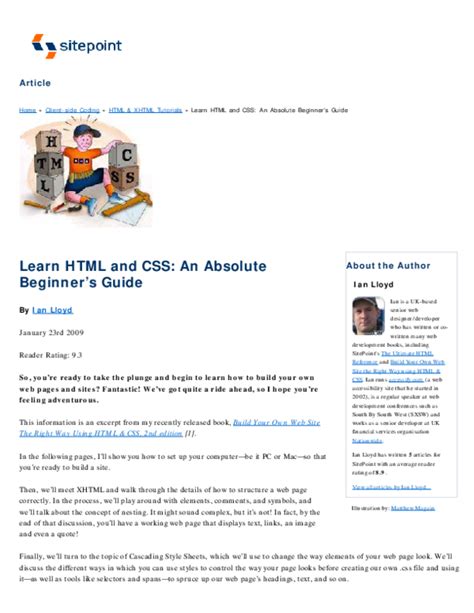 Pdf Learn Html And Css An Absolute Beginners Guide