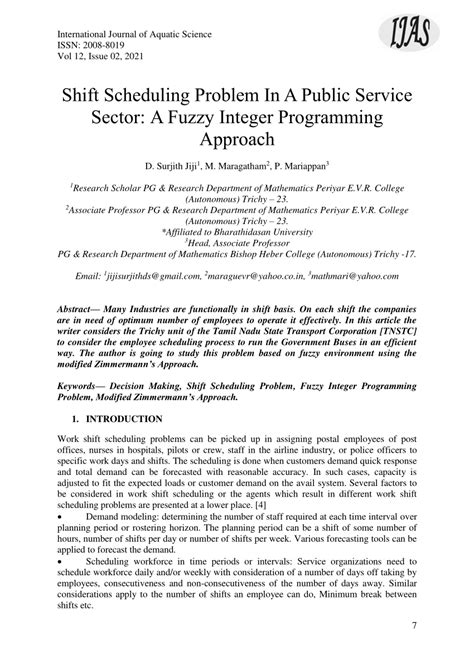 Pdf Shift Scheduling Problem In A Public Service Sector A Fuzzy