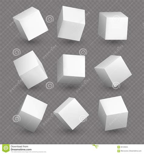cube 3d models in perspective realistic white blank cubes with shadows