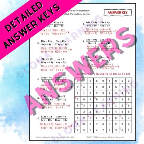 Simplifying Algebraic Expressions With Two Variables Sudoku Divide 1
