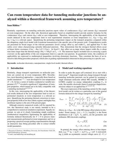 Pdf Can Room Temperature Data For Tunneling Molecular Junctions Be An