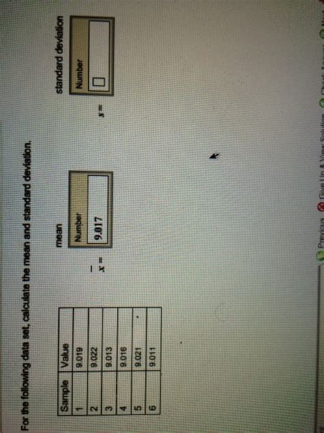 solved for the following data set calculate the mean and
