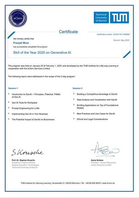 Generativeai Certificate Tum Eclerx Ai Llm Skilloftheyear2025