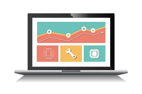 현실적인 스타일의 나노 기술 개념 중앙 처리 장치 마이크로 칩 절연 된 흰색 배경에 프로세서가있는 노트북 0명에 대한 스톡 벡터