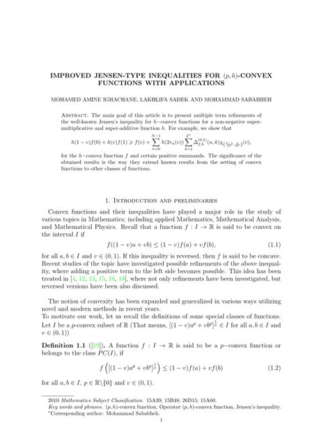 PDF IMPROVED JENSEN TYPE INEQUALITIES FOR P H CONVEX FUNCTIONS WITH APPLICATIONS