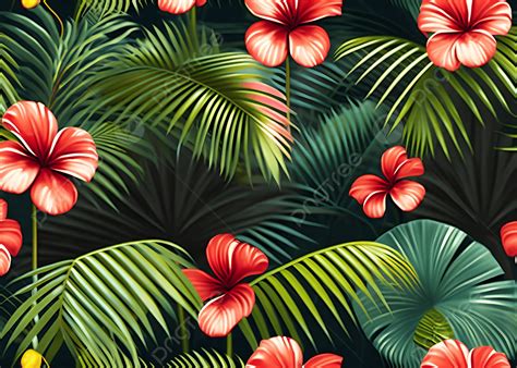 하와이 히비스커스 꽃과 야자수 Ai 작품 하와이 히비스커스 꽃 야자수 Ai 작품 꽃들 배경 일러스트 및 사진 무료 다운로드 Pngtree