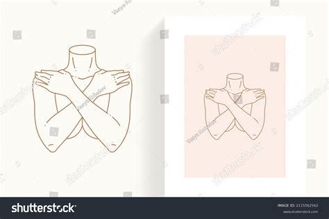 Monochrome Linear Naked Female Body Crossed Stock Vector Royalty Free Shutterstock