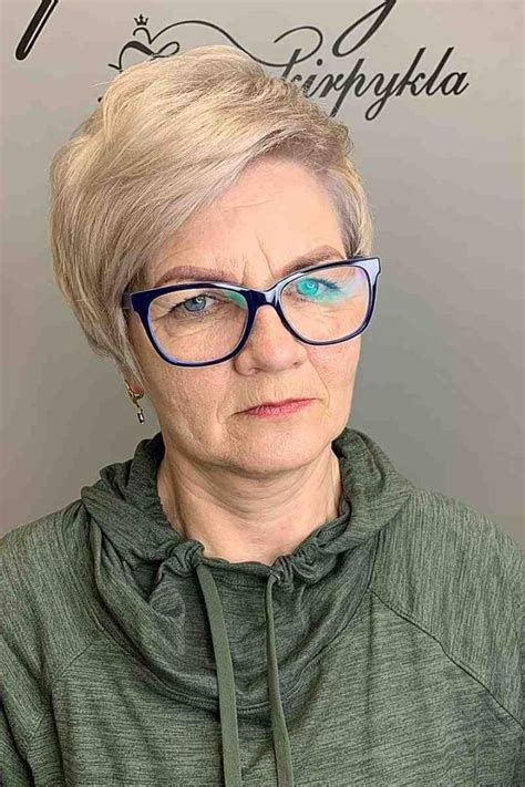 A Straight And Sleek Cut For Older Women With Glasses Accommodates The
