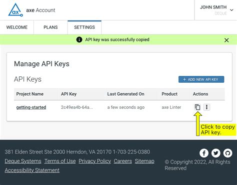 obtaining an axe devtools linter saas api key deque docs