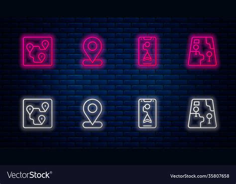 Set Line Location City Map Navigation Route Vector Image