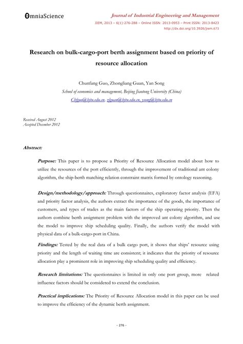 Pdf Research On Bulk Cargo Port Berth Assignment Based On Priority Of