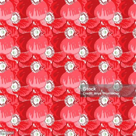 Бесшовный Узор С Цветком Мака Векторный Набор Цветущих Цветочных Для Свадебных Приглашений И