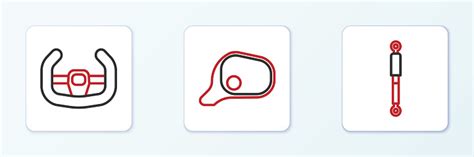 세트 라인 충격 흡수기 스포츠 스티어링 휠 및 자동차 미러 아이콘 벡터 백미러에 대한 스톡 벡터 아트 및 기타 이미지 백미러