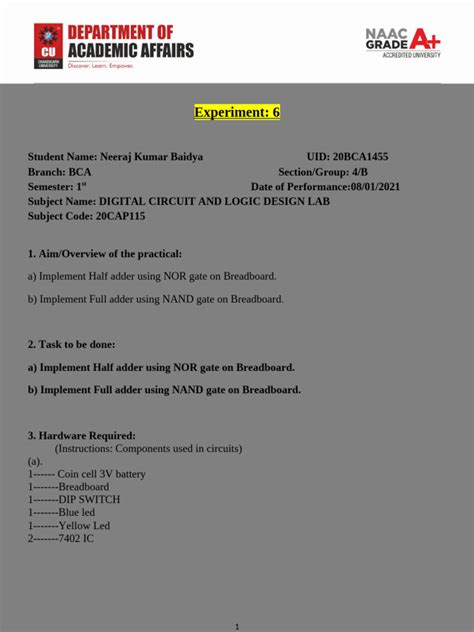 Experiment 6 Dcld Lab Pdf Logic Gate Electronic Circuits