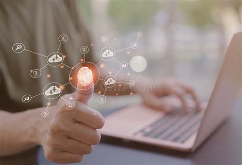 Businessman Scanning Fingerprints For Access Cloud Digital