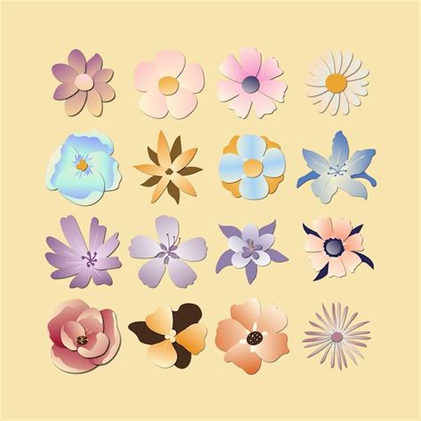 Premium Vector Flower Paper Art Illustration Set
