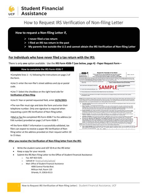 Fillable Online Finaid Ucf How To Request Irs Verification Of Non Filing Letter Office Of