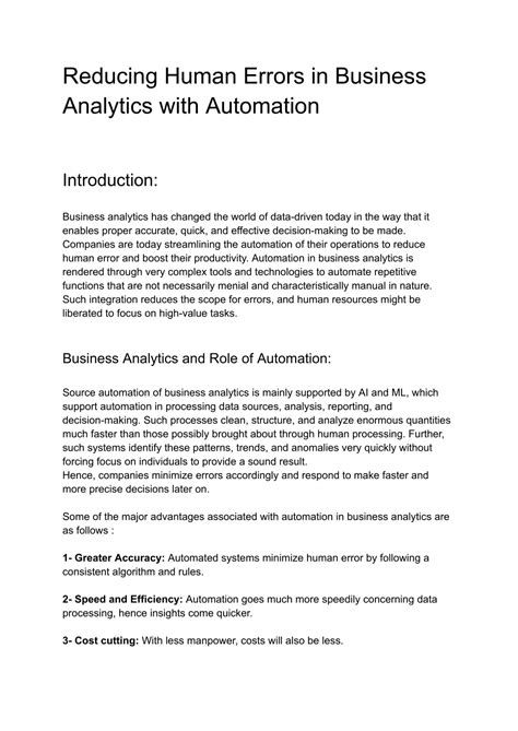 Ppt Reducing Human Errors In Business Analytics With Automation