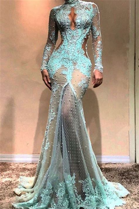 Sexy Lace Pearls Long Sleeve Evening Dress Prom Dress Cg23325 Classygown