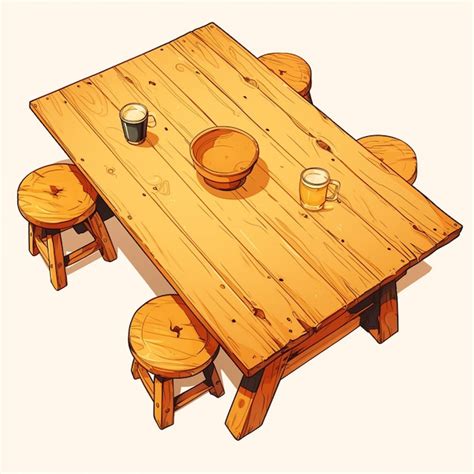 Rustic Kitchen Table With Stools Premium AI Generated Vector