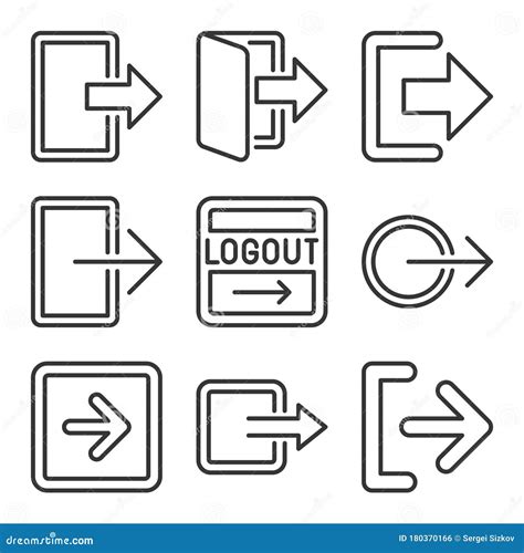Logout And Exit Arrow Icons Set On White Background Line Style Vector Stock Vector