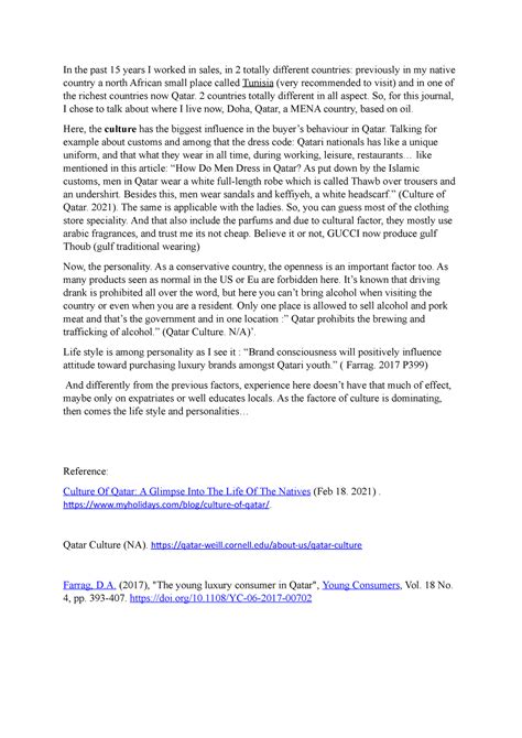 BUS Learning Journal Unit In The Past Years I Worked In Sales In Totally