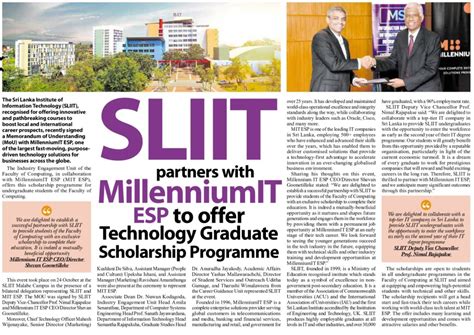 Sliit Partners With Millenniumit Esp To Offer Technology Graduate