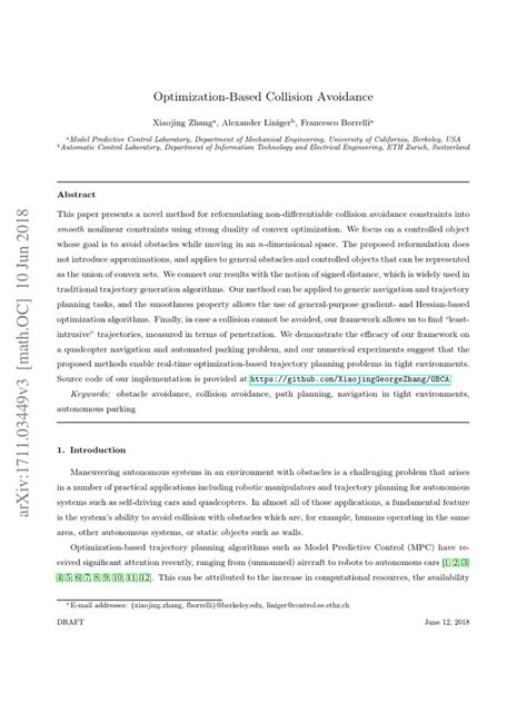 Optimization Based Collision Avoidance Pdf Mathematical Optimization Space