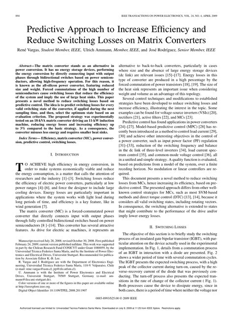 Pdf Predictive Approach To Increase Efficiency And Reduce Switching Losses On Matrix Converters