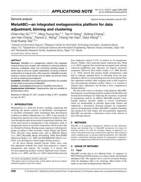 Pdf Metaabc An Integrated Metagenomics Platform For Data Adjustment Binning And Clustering