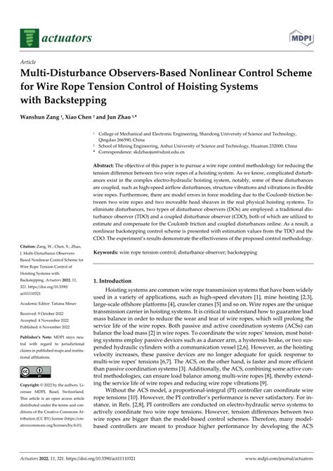 pdf multi disturbance observers based nonlinear control scheme for