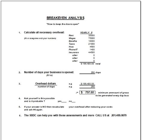 Break Even Analysis Spreadsheets Printable Formats