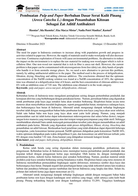 PDF Pembuatan Pulp And Paper Berbahan Dasar Serat Kulit Pinang Areca Catechu L Dengan