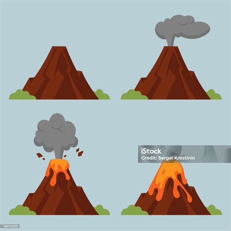 다양한 정도의 분화의 화산 벡터 세트입니다 격리된 개체가 있는 플랫 그림입니다 개념에 대한 스톡 벡터 아트 및 기타 이미지 개념 만화 모험 Istock