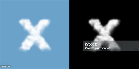 알파벳 소문자 설정 문자 X 구름 또는 연기 패턴 투명 한 그림 격리 된 플 로트에 파란 하늘 배경 불투명 마스크 벡터 Eps